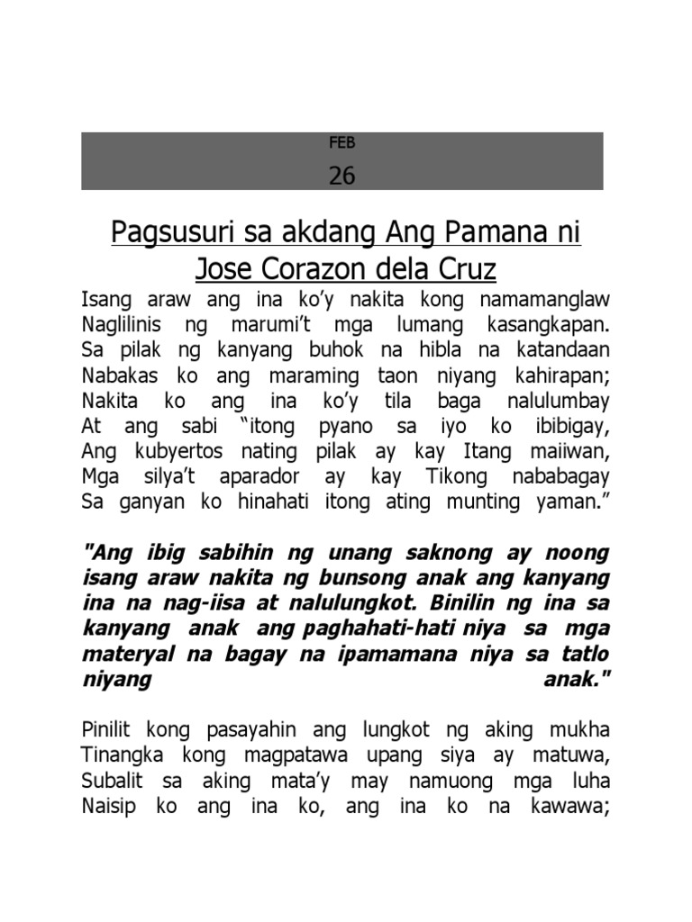 Sample Ang Pamana | PDF