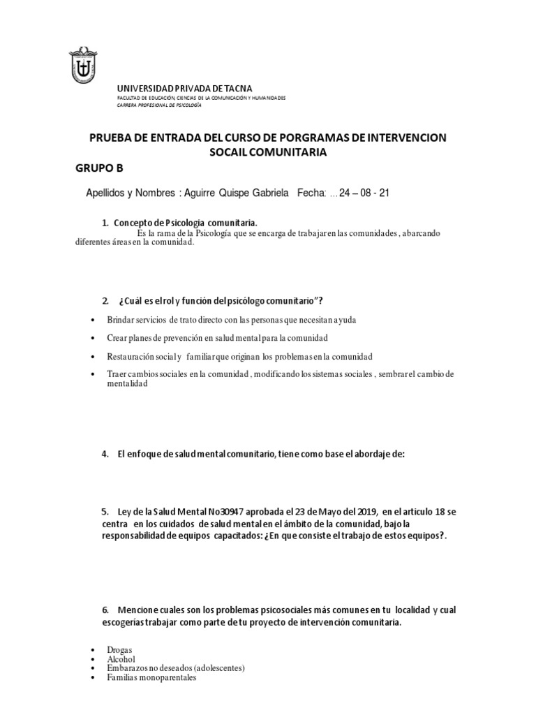 Prueba de Entrada de Interv. Social Comunitaria-7 | PDF