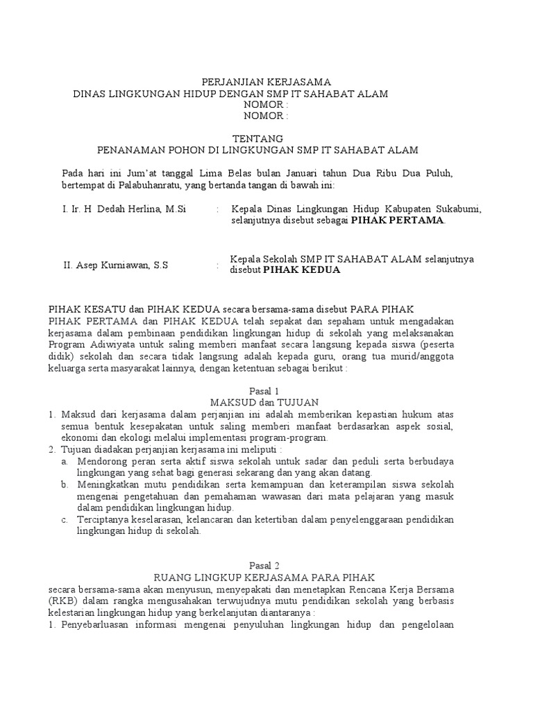 MOU Penanaman Pohon SMP IT Sahabat Alam | PDF | Hukum