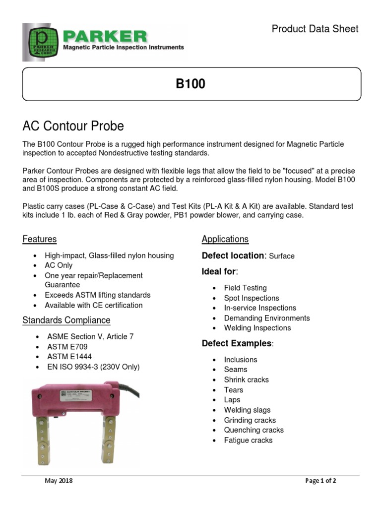 002 Ac Yoke B100-Parker | PDF | Nondestructive Testing | Secondary ...