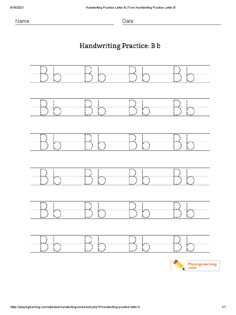 Handwriting Practice Letter B - Free Handwriting Practice Letter B | PDF