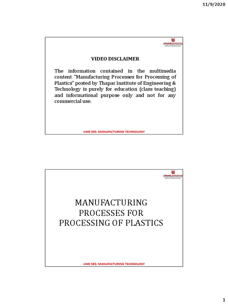 Lecture 38 - MANUFACTURING PROCESSES FOR PROCESSING OF PLASTICS | PDF ...