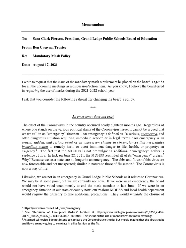 Memorandum To President Clark Pierson | PDF | Vaccination | Health Sciences
