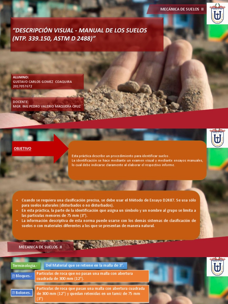 Identificación visual y manual de suelos según la norma ASTM D 2488 ...