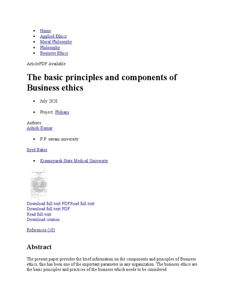 The Basic Principles and Components of Business Ethics: Home Applied Ethics Moral Philosophy ...
