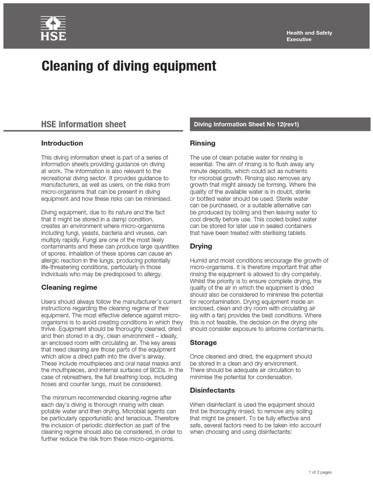 Cleaning of Diving Equipment: HSE Information Sheet | PDF | Scuba ...