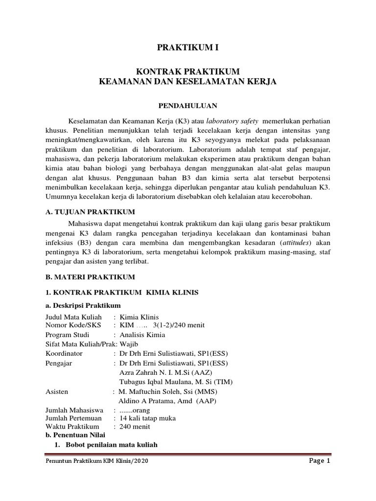 2020 Penuntun Prakt.1 Ok Kim Klinis DR Erni S | PDF