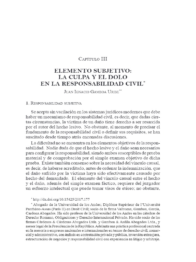 Elemento Subjetivo - La Culpa y El Dolo en La Responsabilidad Civil | PDF