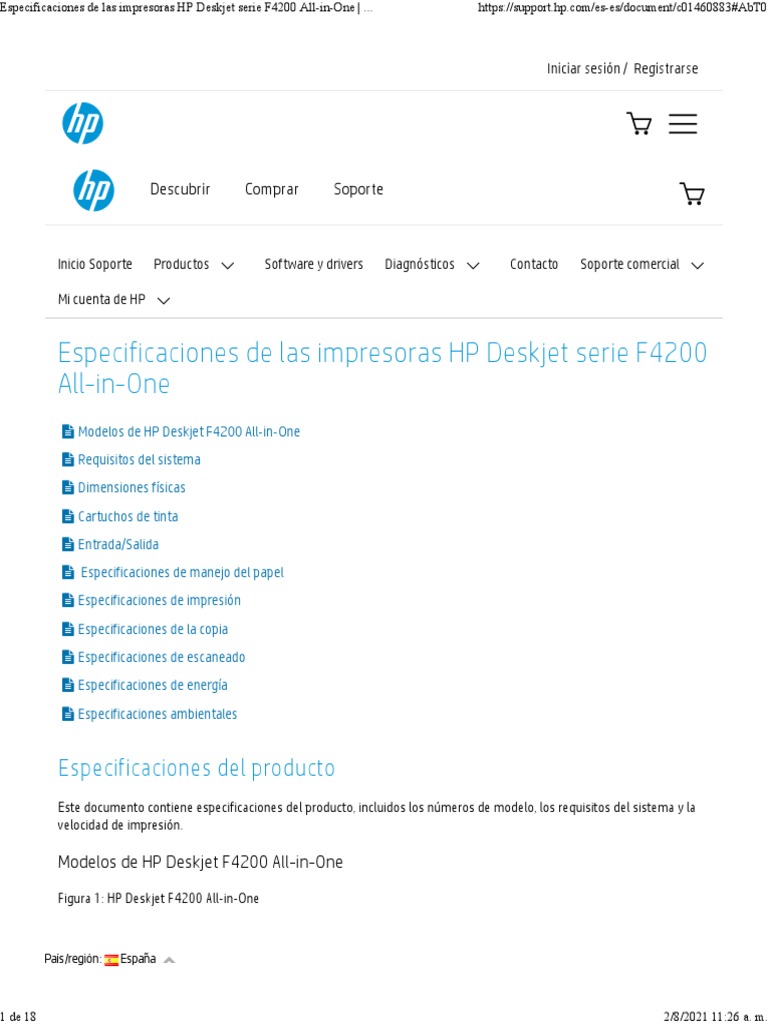 Especificaciones de las impresoras HP Deskjet serie F4200 All-in-One ...