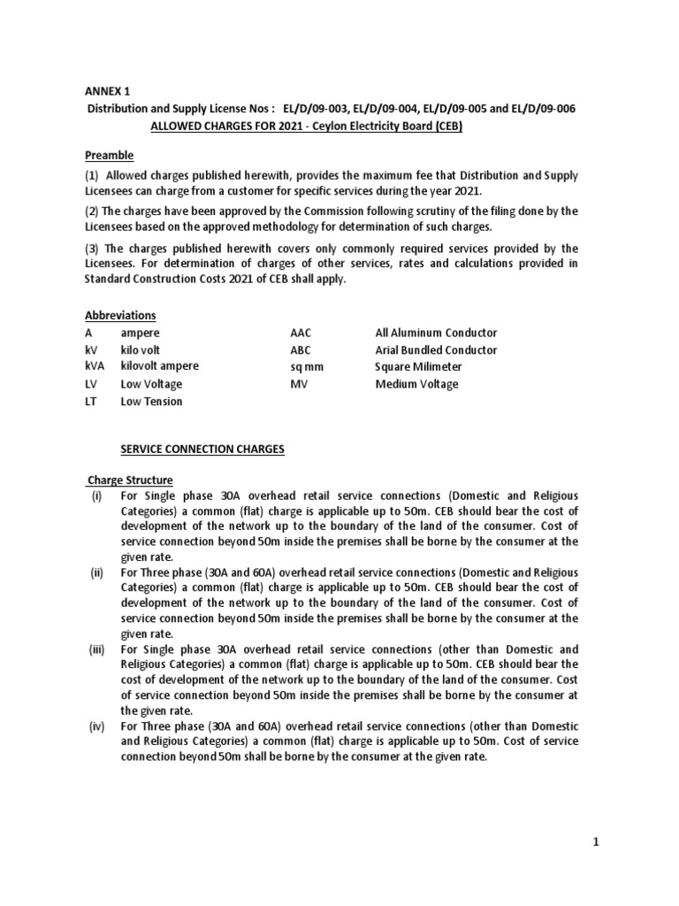 1619260590allowed Charges For CEB 2021 | PDF | Electrical Substation ...