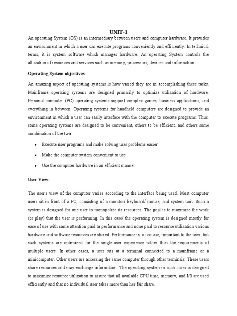 OS Unit-1 Notes | PDF | Operating System | Process (Computing)