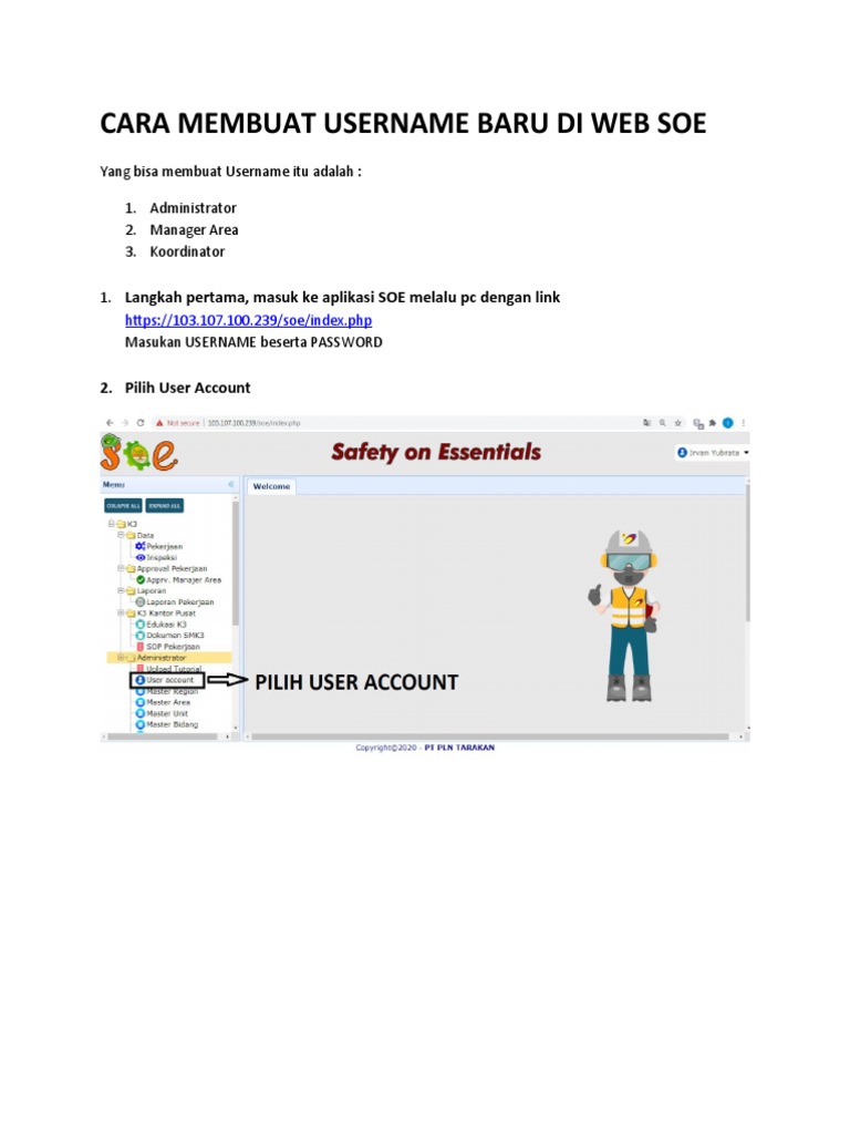 Manual Book - Cara Membuat Username Baru Di Web Soe | PDF