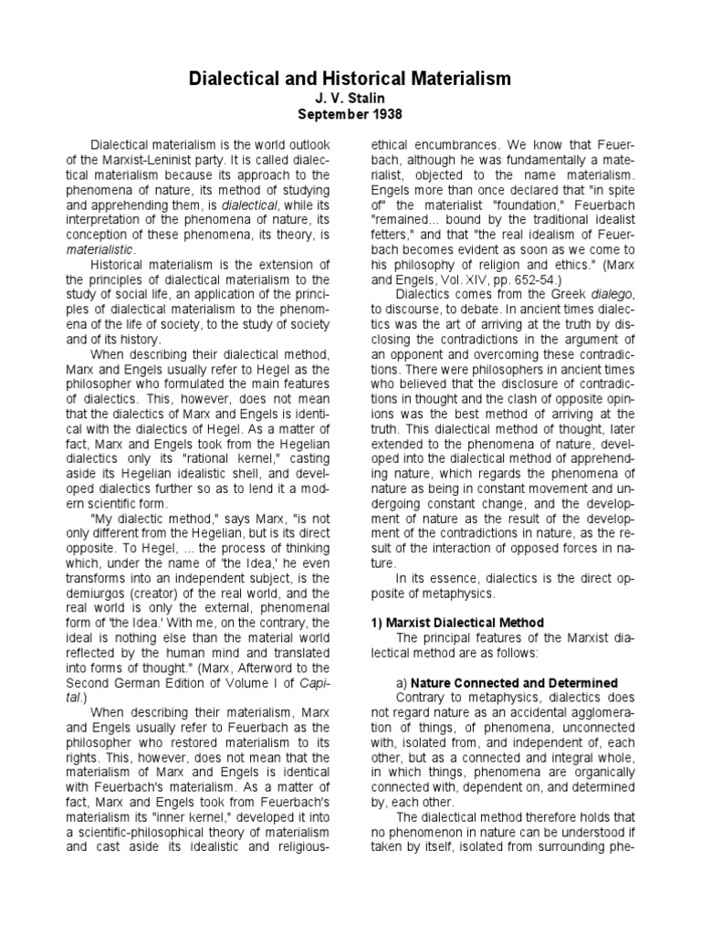 Dialectical and Historical Materialism | PDF | Dialectic | Marxism