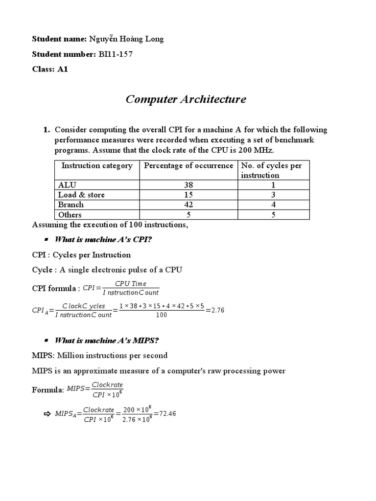 Computer Component Performance-Nguyễn Hoàng Long - BI11-157 | PDF | Central Processing Unit | Hertz