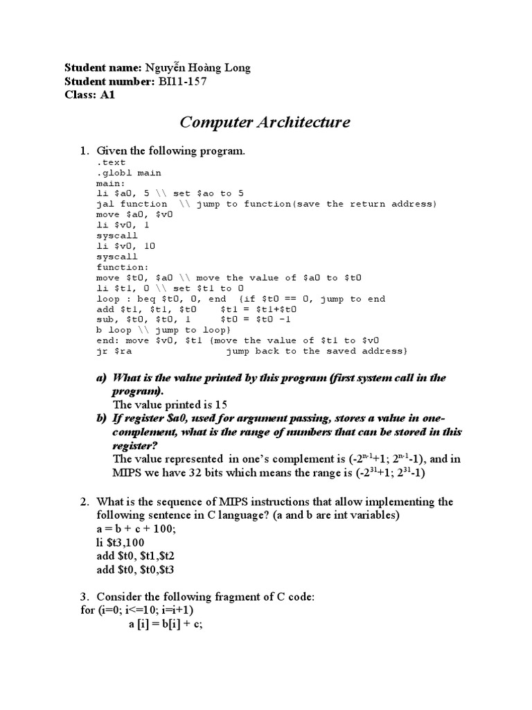 Instruction Set Architecture-Nguyễn Hoàng Long - BI11-157 | PDF ...