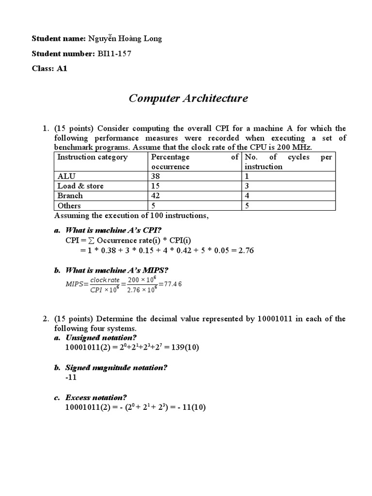 BI11-157 Computer Architecture Performance Analysis | PDF | Central Processing Unit | Electrical ...