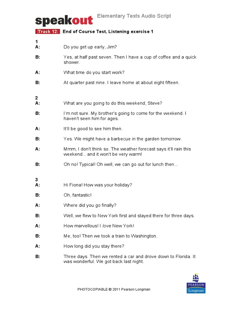 Speakout Elementary End of Course Test Audioscript | PDF