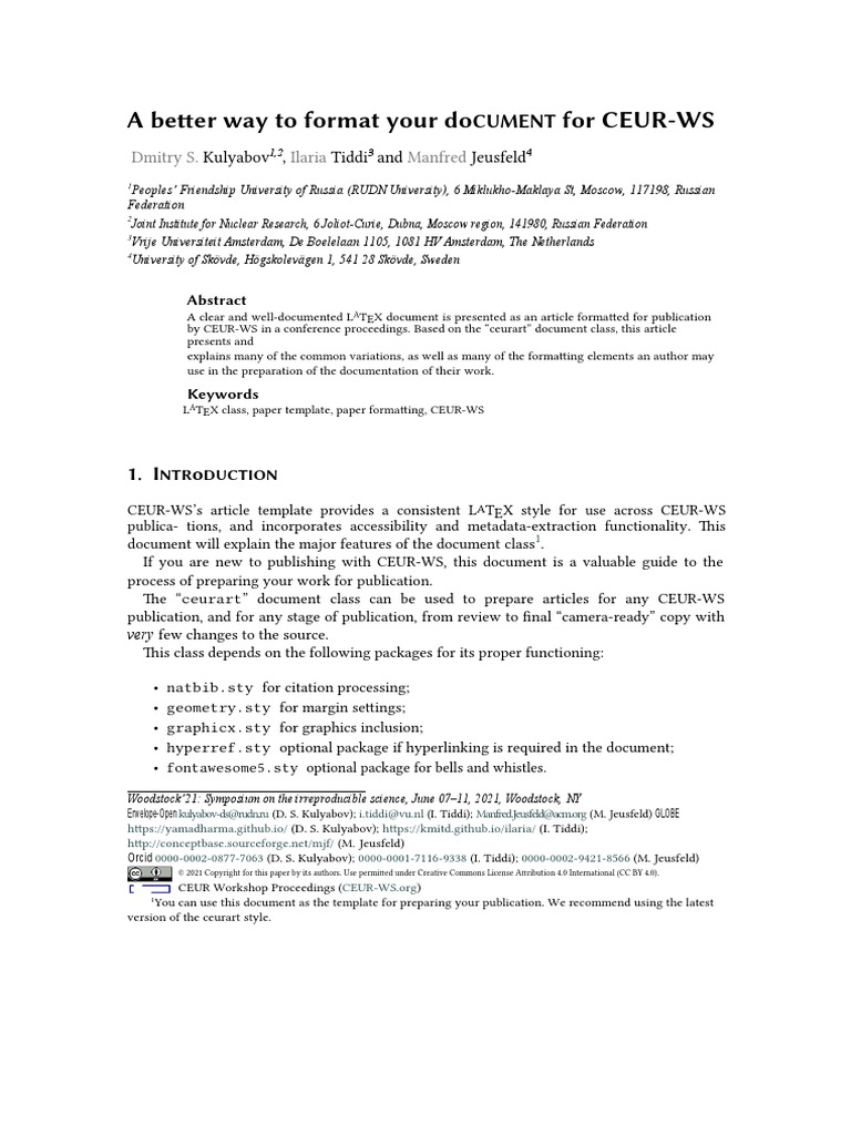 A Better Way To Format Your Do For CEUR-WS: Dmitry S. Ilaria Manfred ...