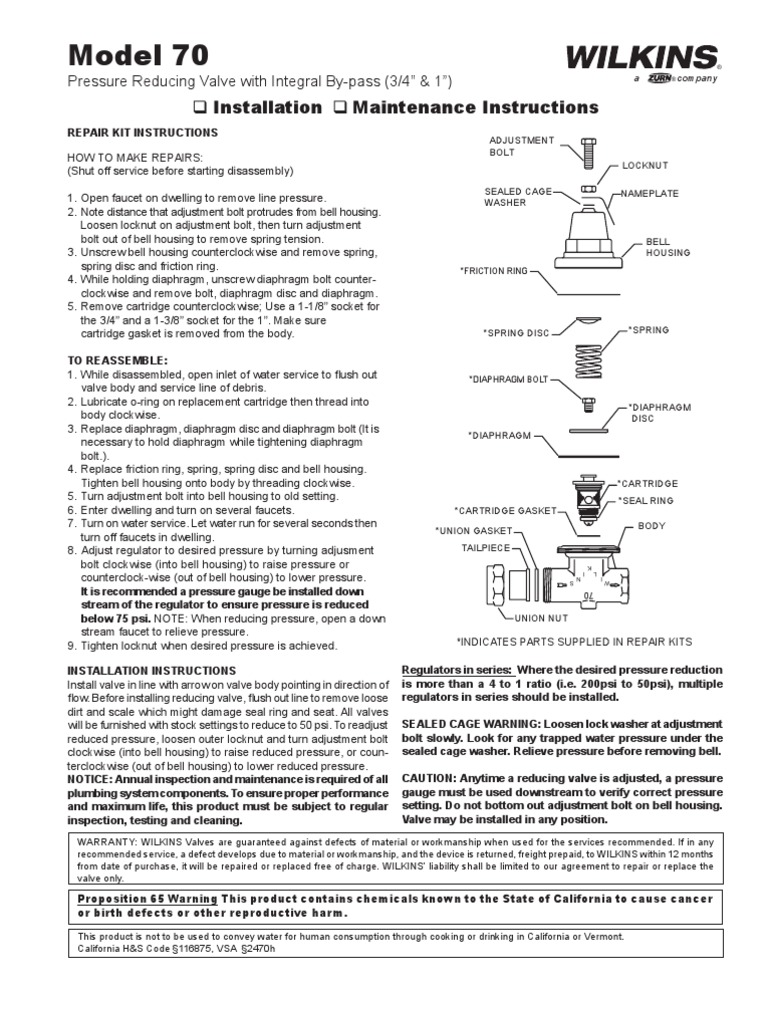 Wilkins 70 Pressure Reducing Valve | PDF | Tap (Valve) | Valve