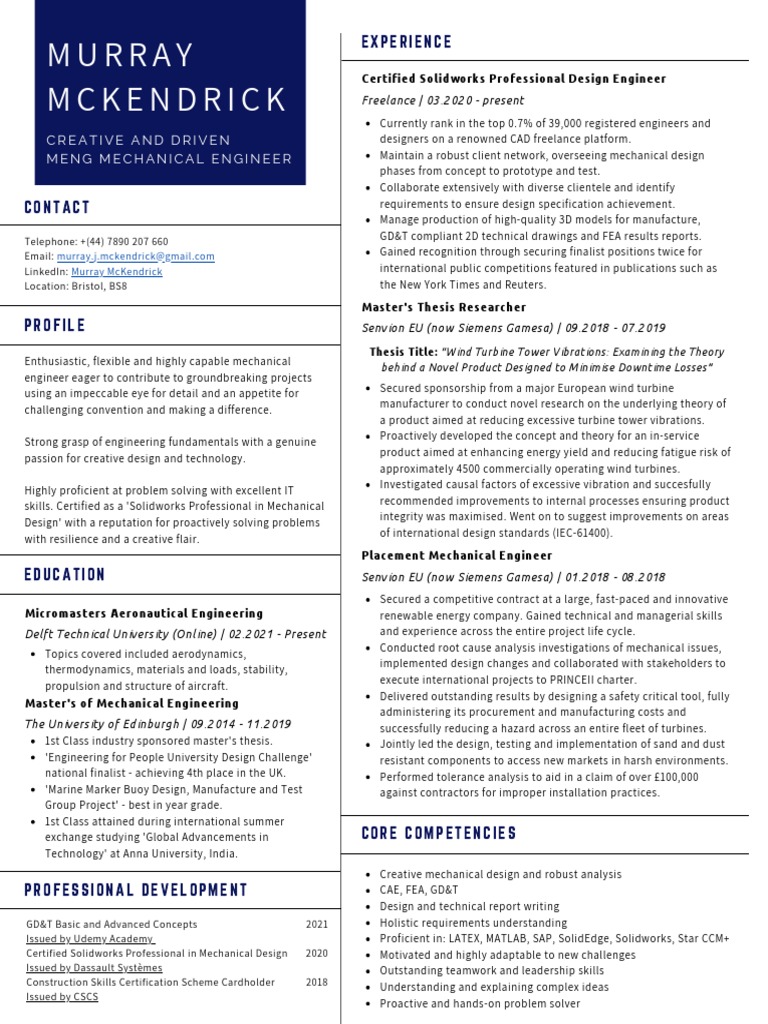 Murray Mckendrick Curriculum Vitae | Download Free PDF | Mechanical Engineering | Engineering