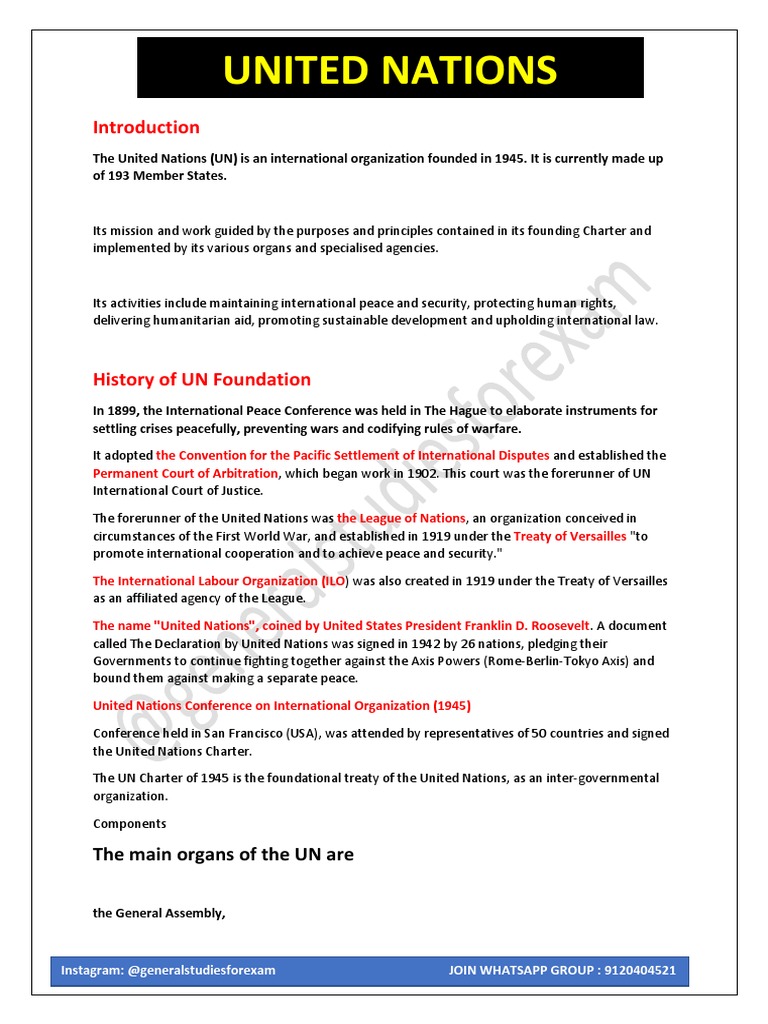 United Nations: The Main Organs of The UN Are | PDF | International ...