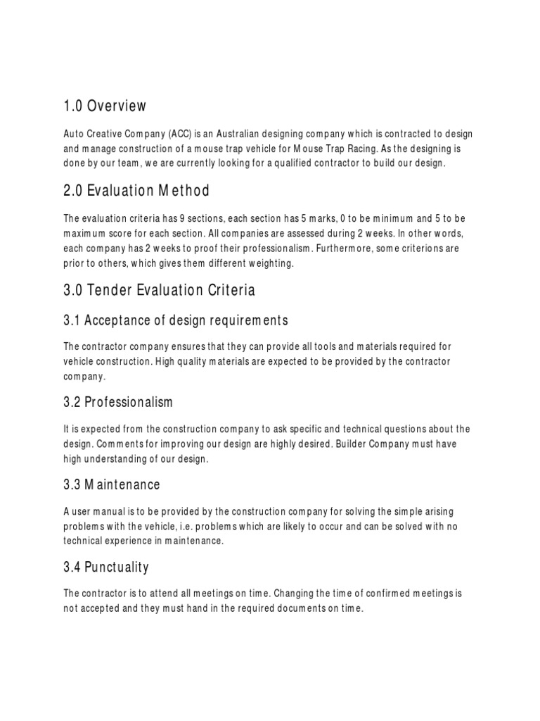 Tender Evaluation Criteria | Evaluation | Engineering