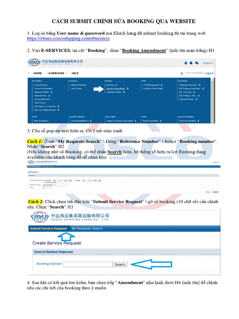 Guide To Submit Booking Amendment Via Cosco Web | PDF