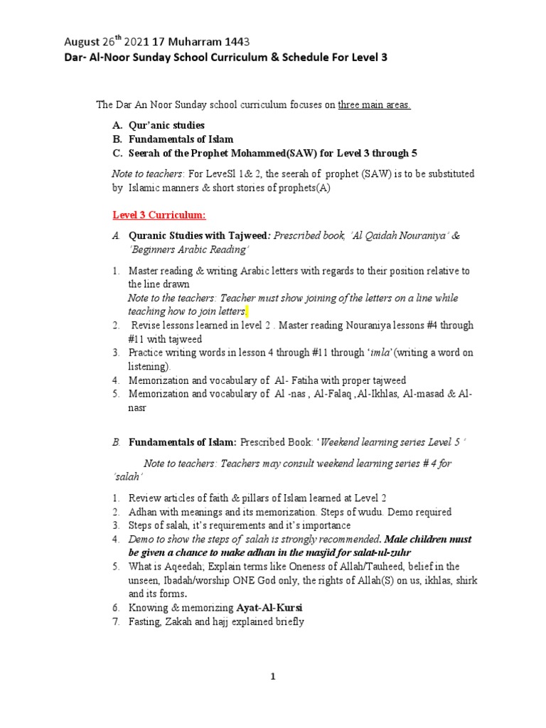 Level 3 Curriculum & Schedule | PDF | Muhammad | Tawhid