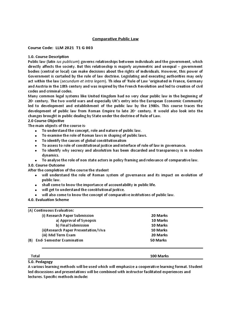 Comparative Public Law Course Code: LLM 2021 T1 G 003 | PDF | Public ...