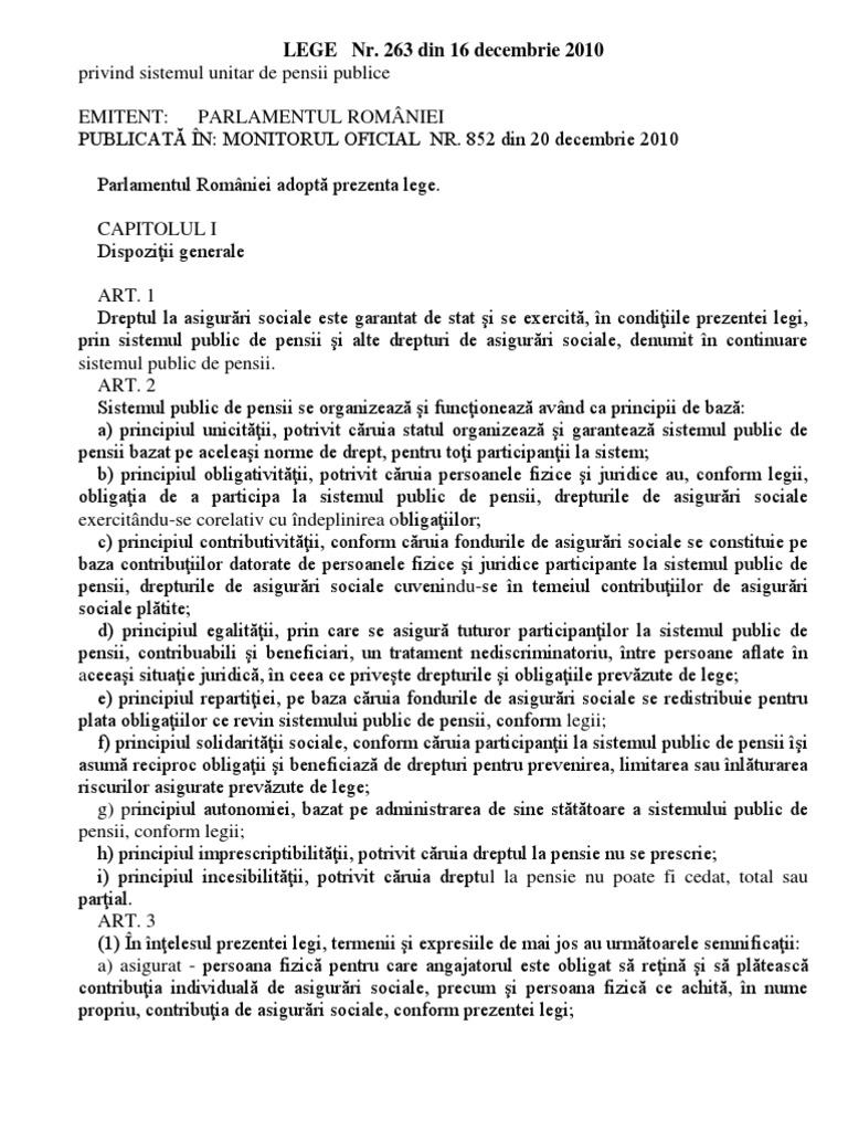 L263-2010 Legea Pensiilor | PDF