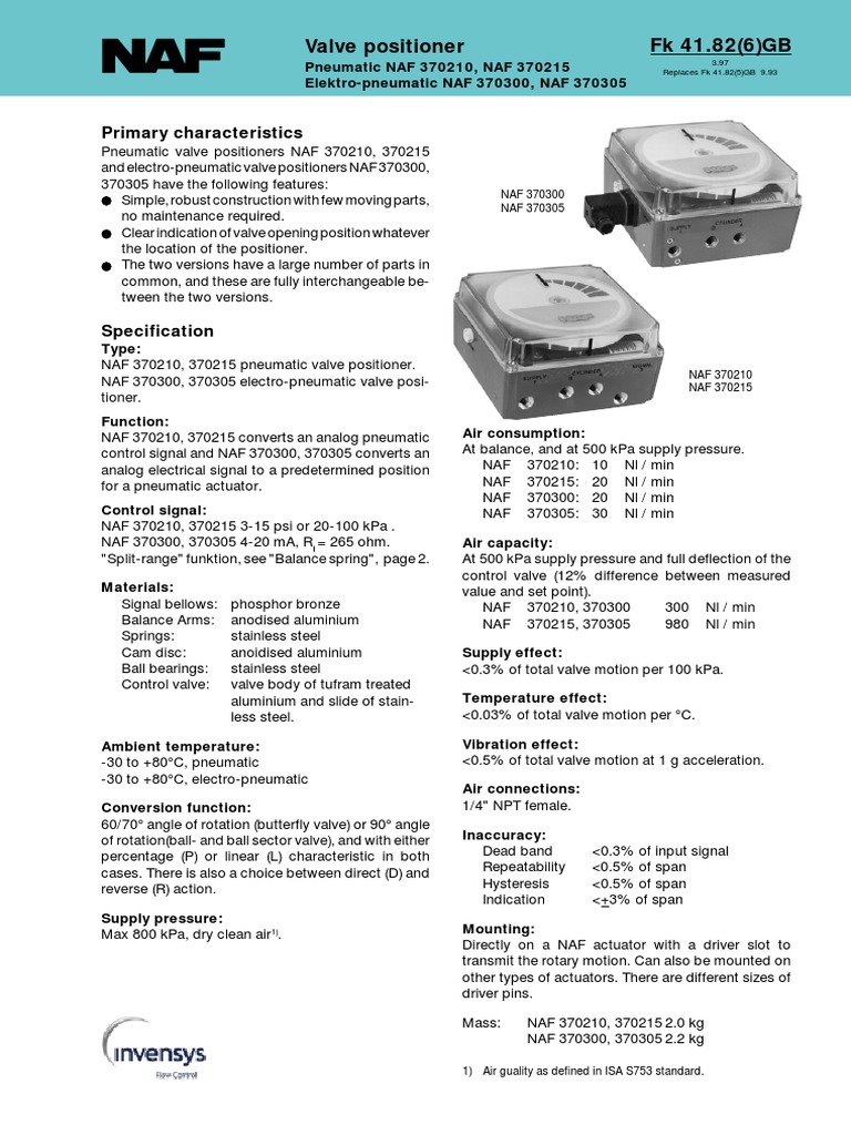 Valve Positioner FK 41.82 (6) GB: Primary Characteristics | PDF | Valve ...