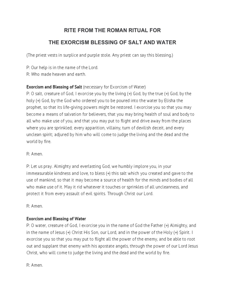 RITE FROM The ROMAN RITUAL For Exorcism Blessing of Salt and Water ...