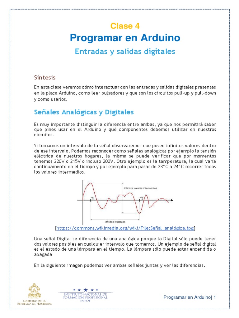 Programar en Arduino: Entradas y salidas digitales | PDF | Arduino | Señal analoga