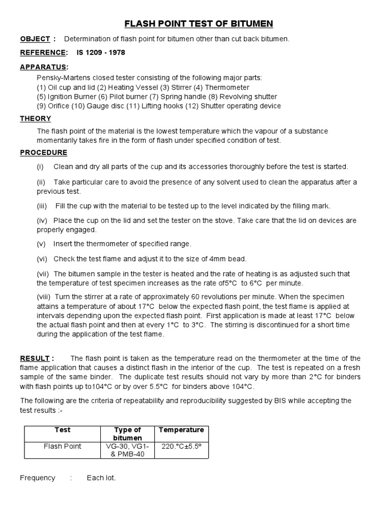Flash Point Test of Bitumen | PDF | Viscosity | Asphalt