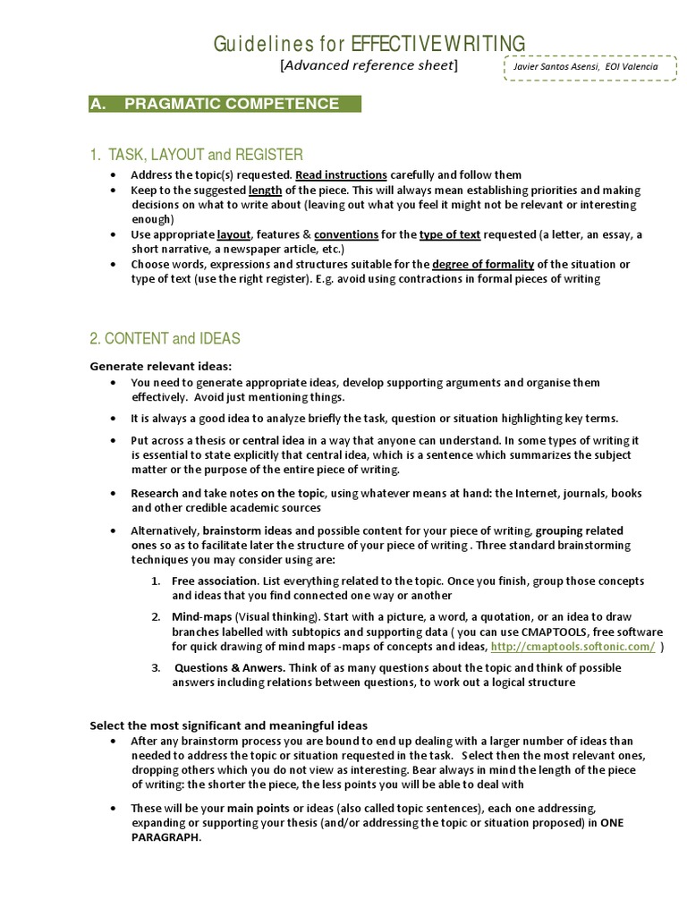 Guidelines For EFFECTIVE WRITING: 1. Task, Layout and Register | PDF ...