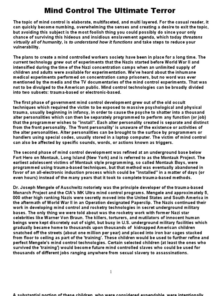 Mind Control The Ultimate Terror | PDF | Satanism | Child Abuse