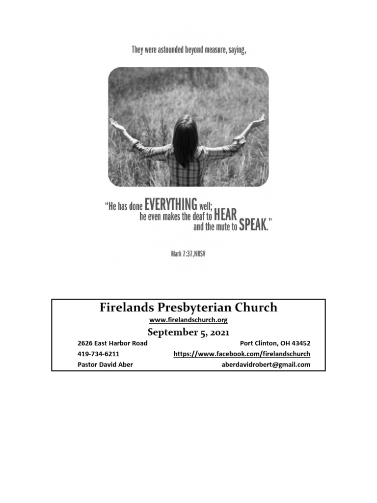 Firelands Presbyterian Church: September 5, 2021 | PDF | Confession ...