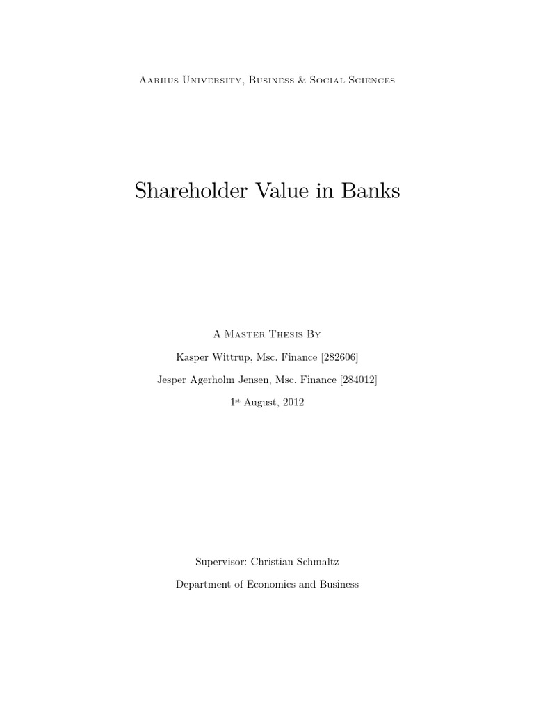 Maximizing Shareholder Value in Banks | PDF | Shareholder Value | Data ...
