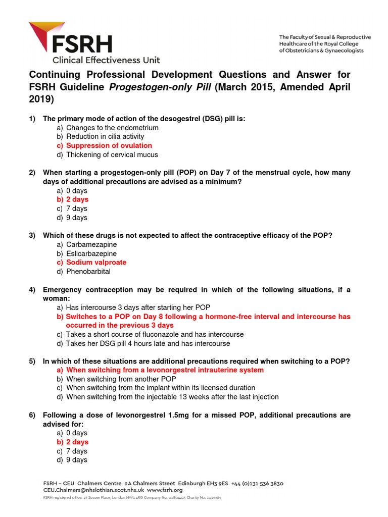 FSRH CPD Q A Progestogen Only Pills April 2019 | PDF | Combined Oral ...