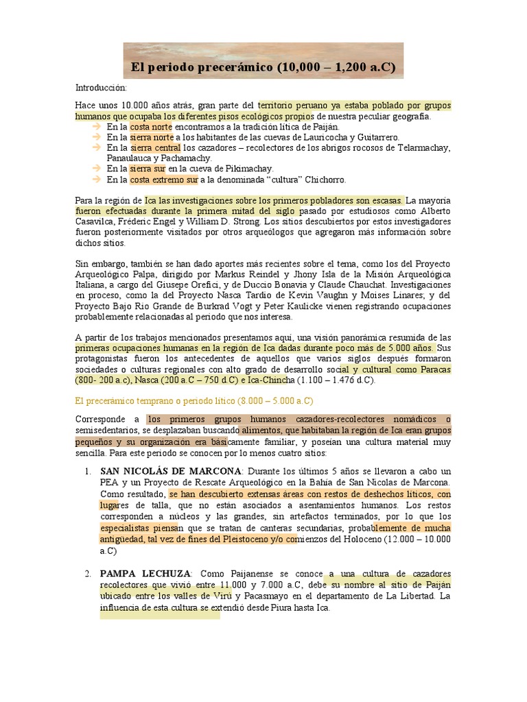 El Periodo Precerámico | PDF