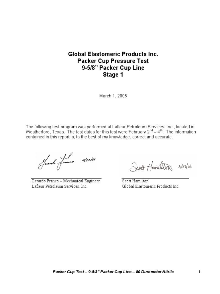 Packer Cup Testing - 9-5-8 Packer Cup Line | PDF