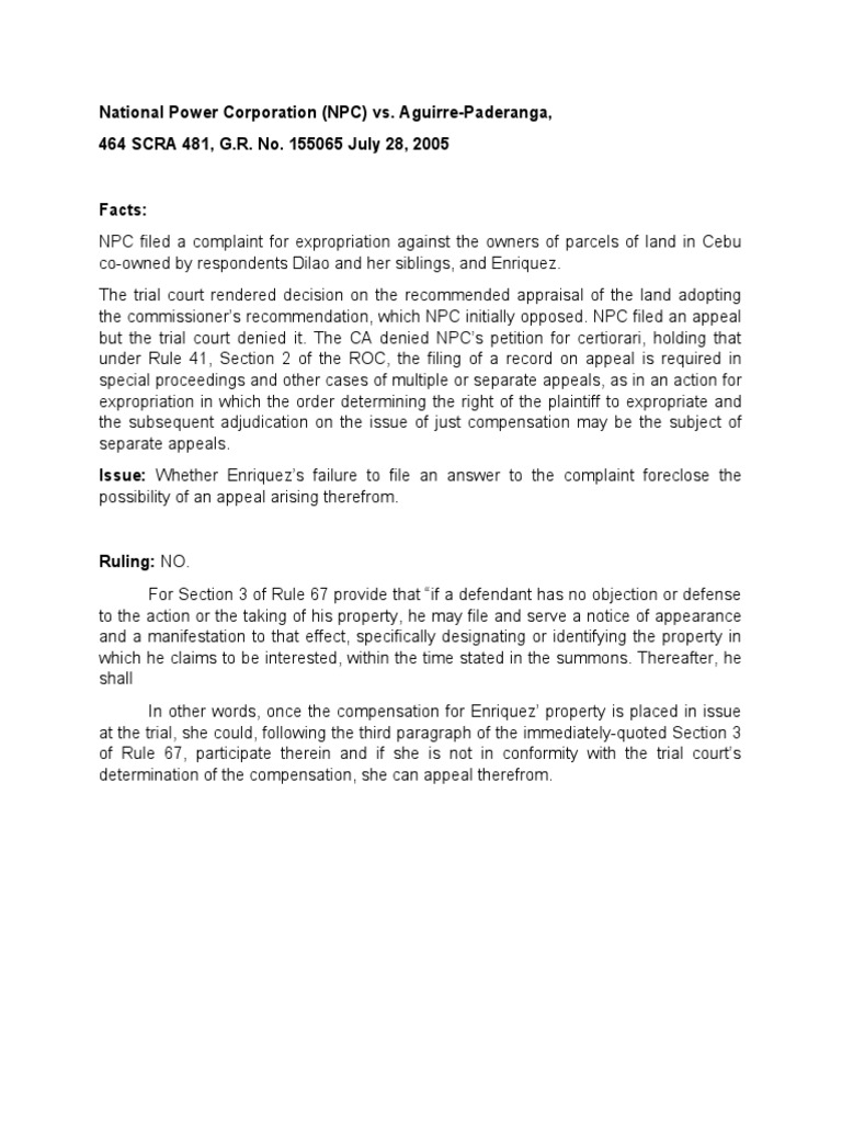 Rule 67 NPC Vs Paderanga | PDF