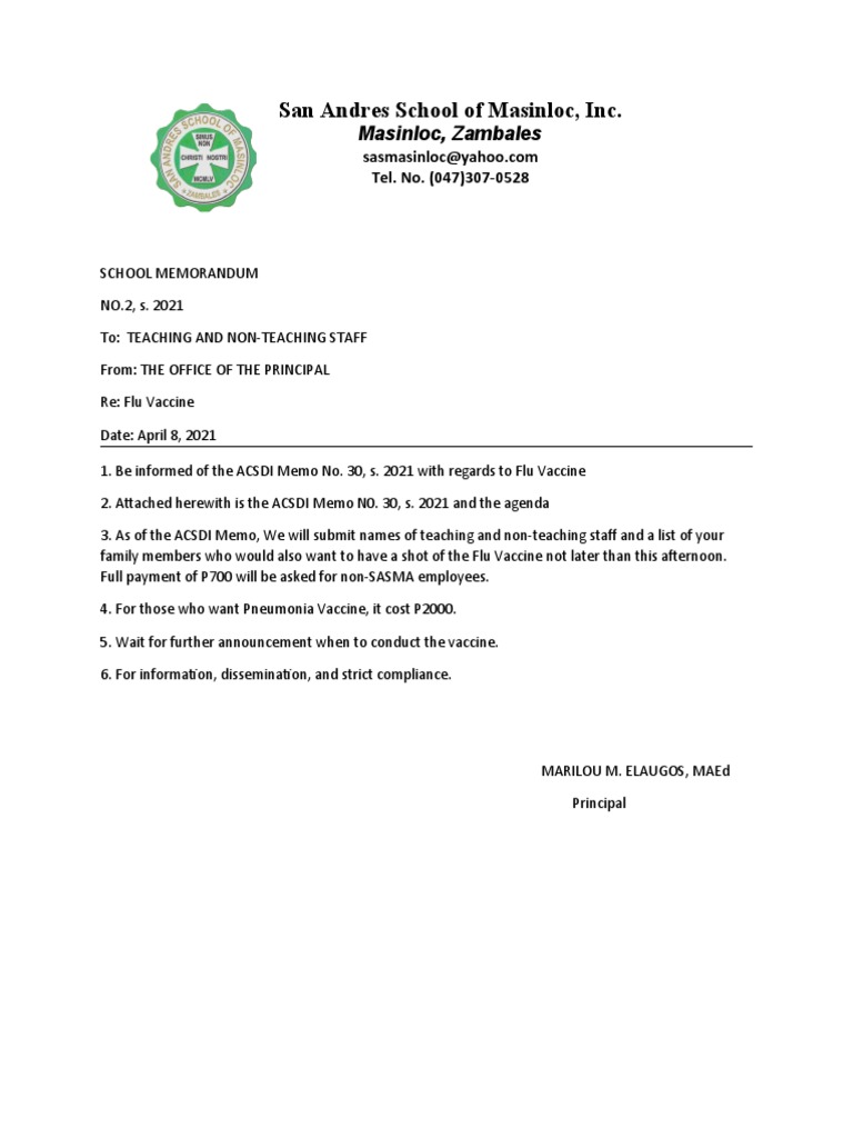 SCHOOL MEMORANDUM 02 s.2021 | PDF