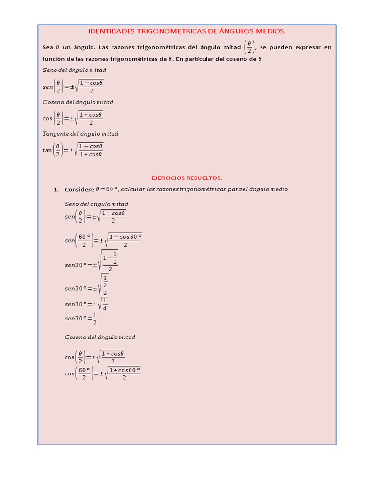Ángulos Medios | Descargar gratis PDF | Funciones trigonométricas ...