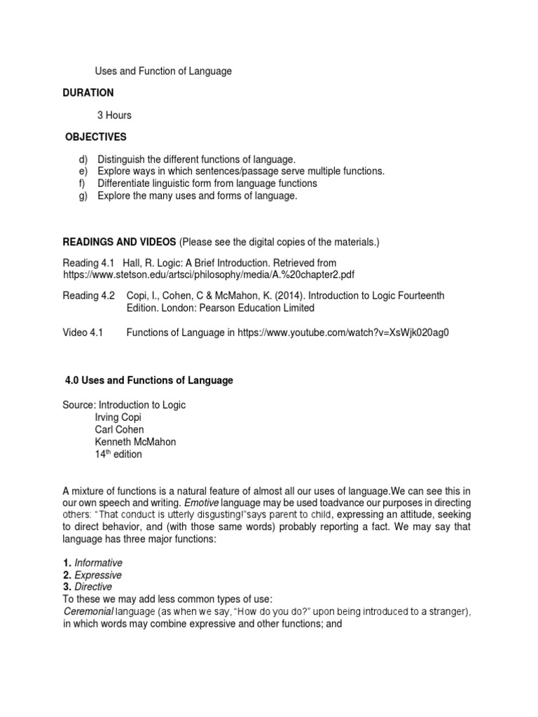 Functions and Uses of Language | PDF | Argument | Logic