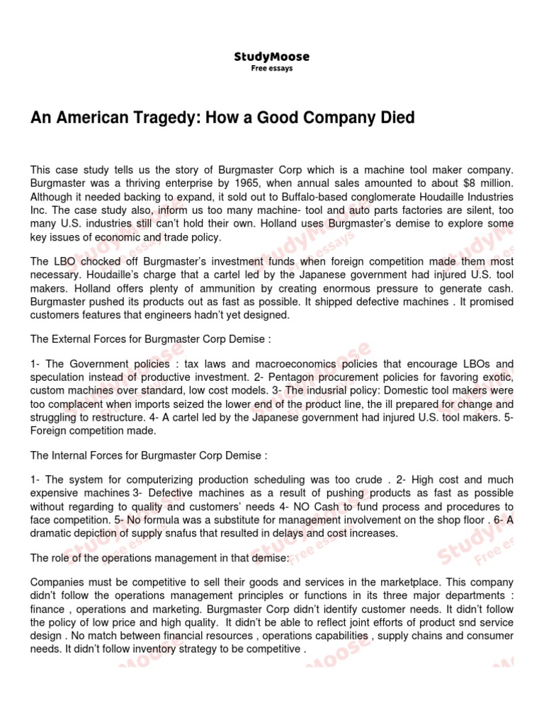 An American Tragedy: How A Good Company Died | PDF | Operations ...