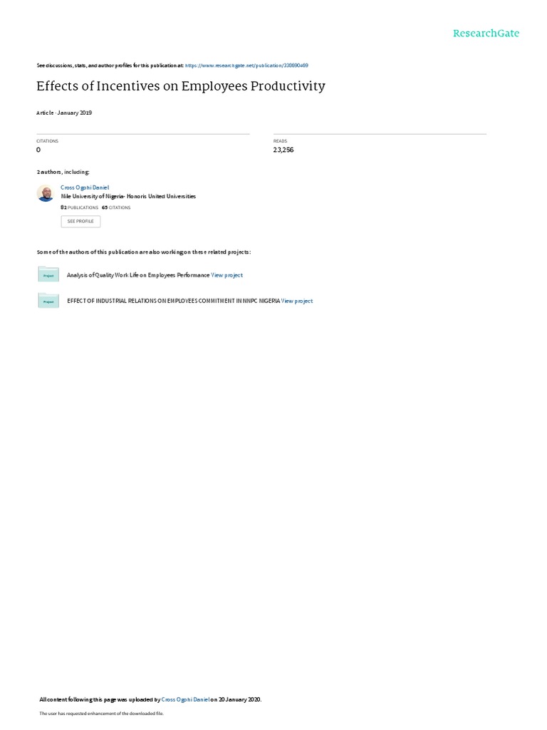 Effects of Incentives On Employees Productivity: January 2019 | PDF ...