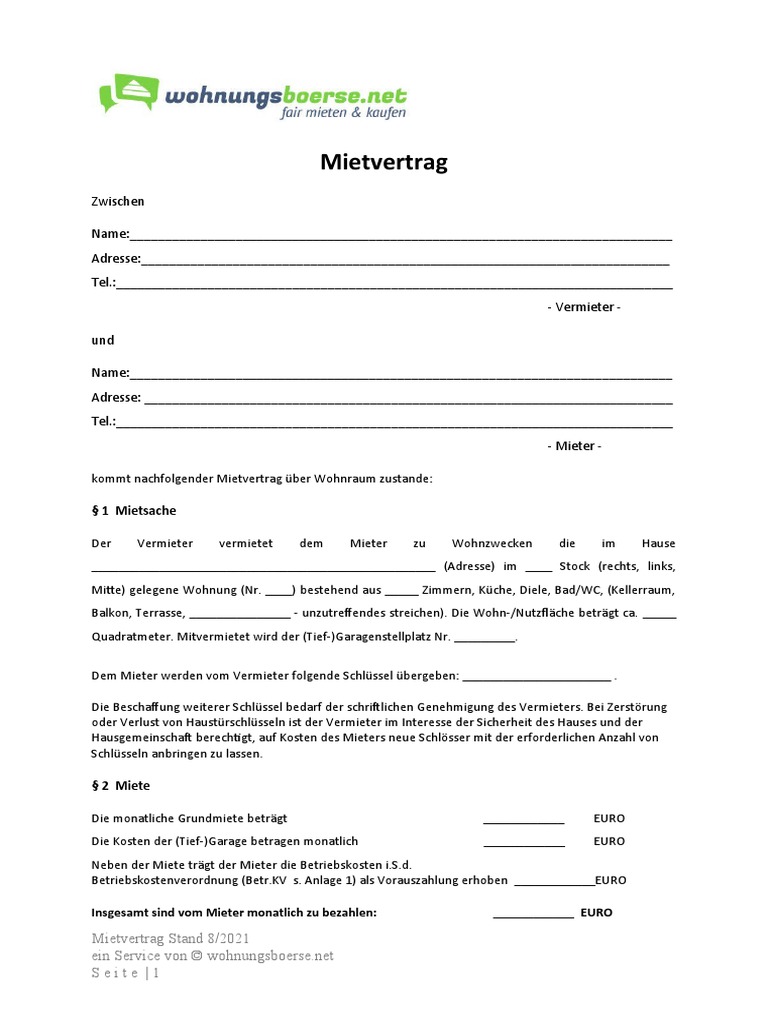 Wohnungs Mietvertrag | PDF