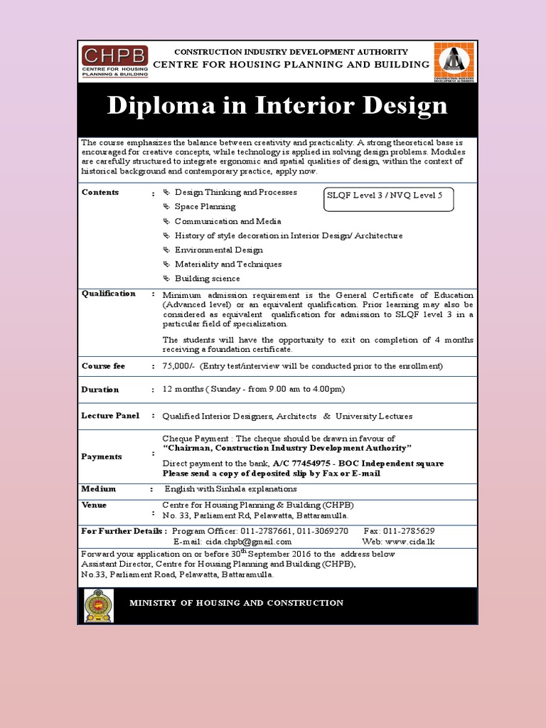 Diploma in Interior Design Course Details | PDF | Design | Interior Design