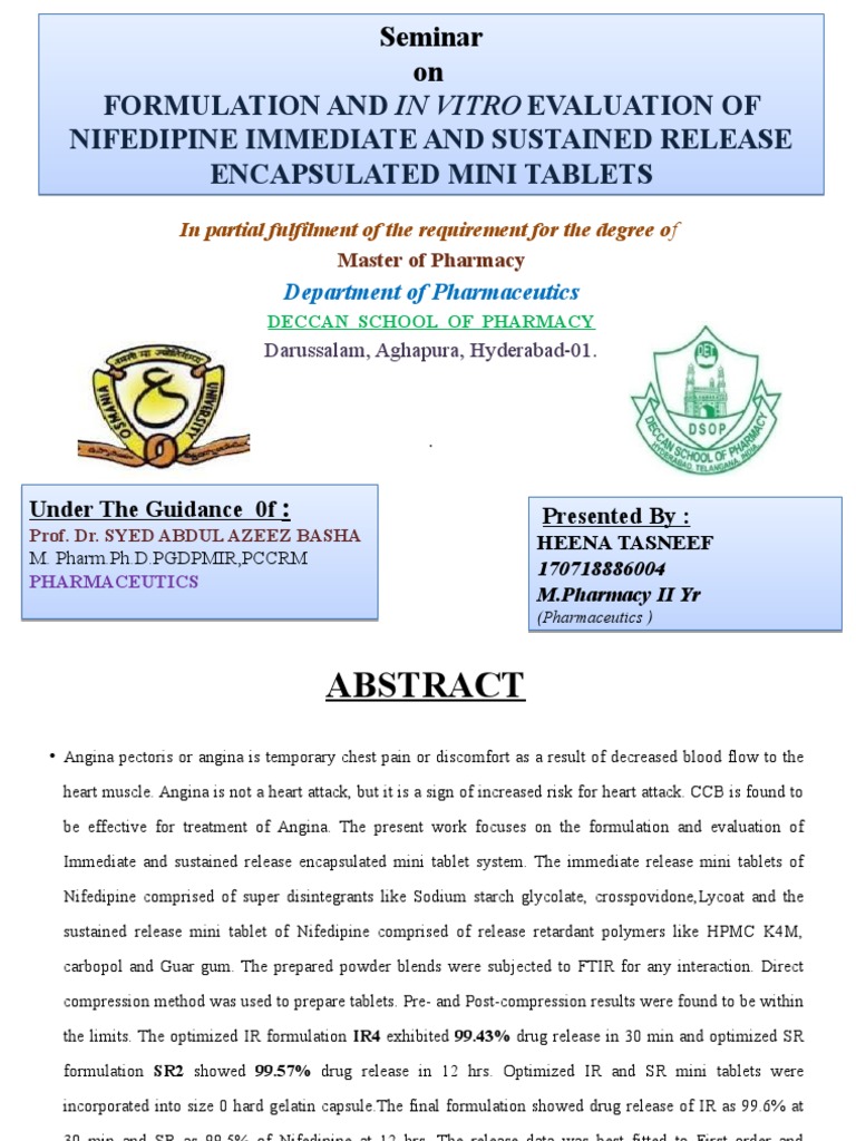 Formulation and in Vitro Evaluation of Nifedipine Immediate and ...